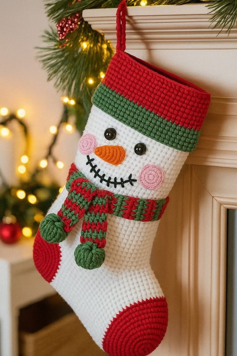 Snowman Christmas Stocking - FREE Crochet Pattern - CRAFTSFORLOVE.COM