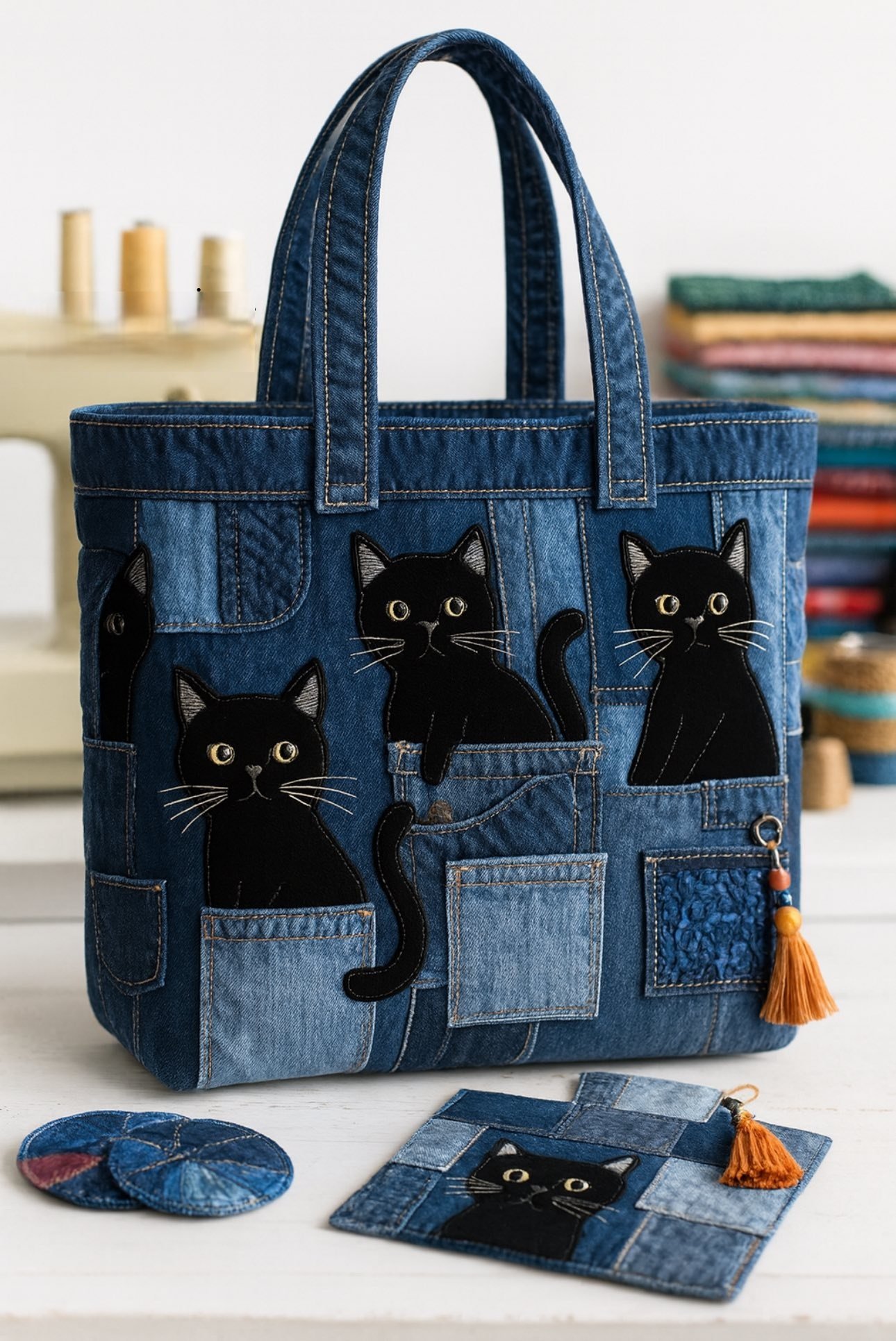 Patchwork Cute Cats Bag from Old Jeans - CRAFTSFORLOVE.COM