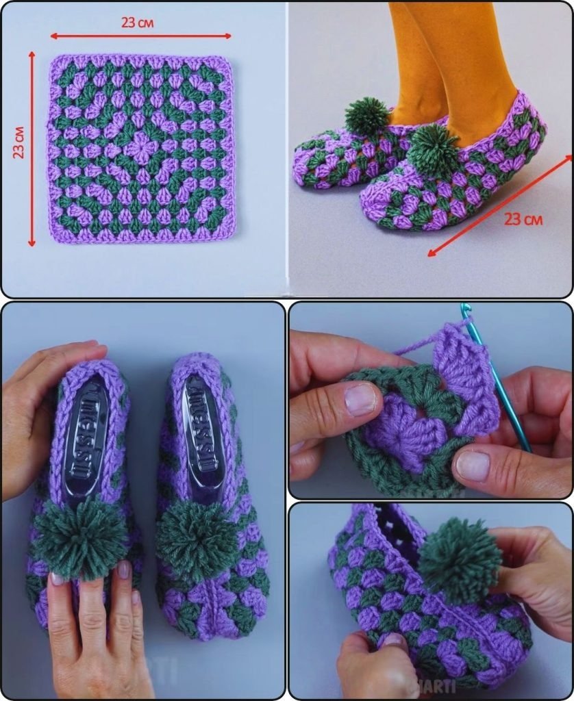 Crochet Granny Square Slippers Pattern - CRAFTSFORLOVE.COM