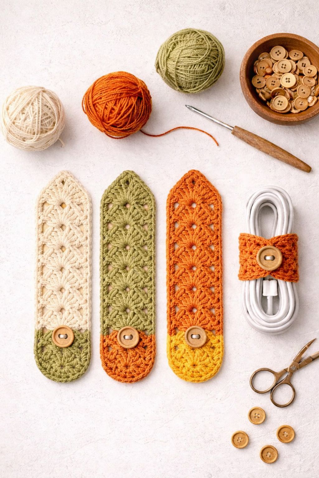 Crochet pattern for charging cable organizer - CRAFTSFORLOVE.COM