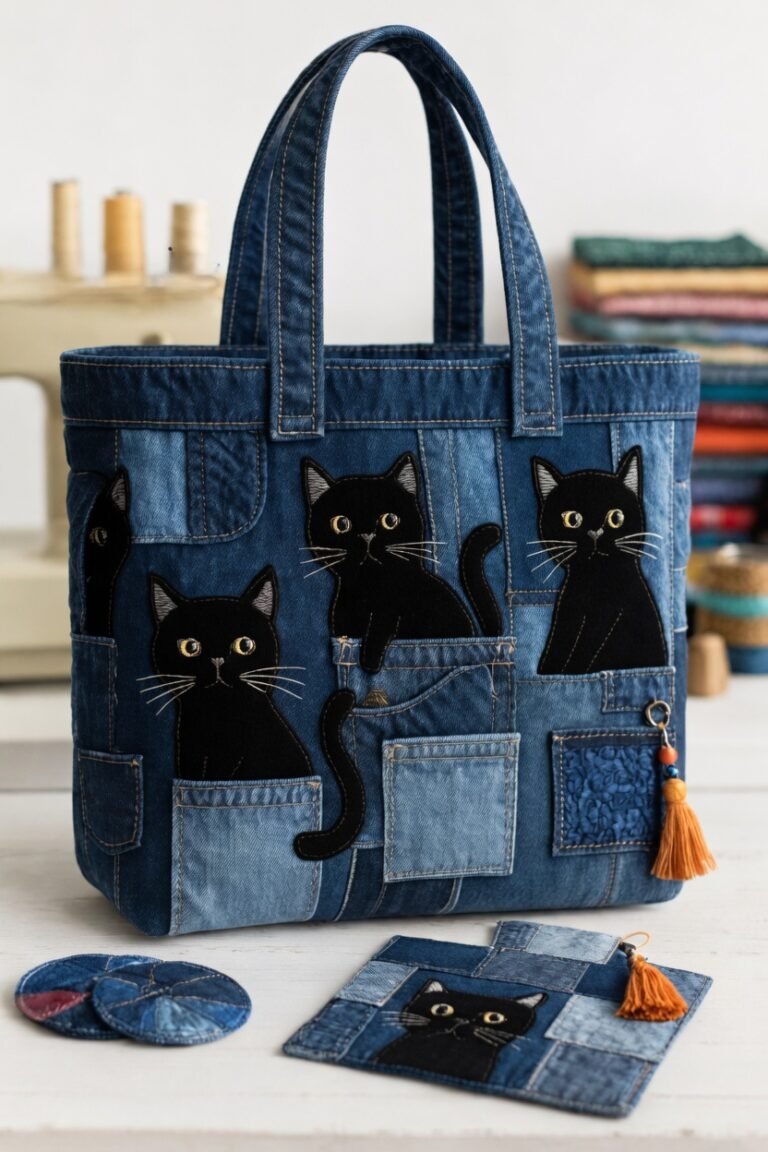 Patchwork Cute Cats Bag from Old Jeans – Pattern - CRAFTSFORLOVE.COM